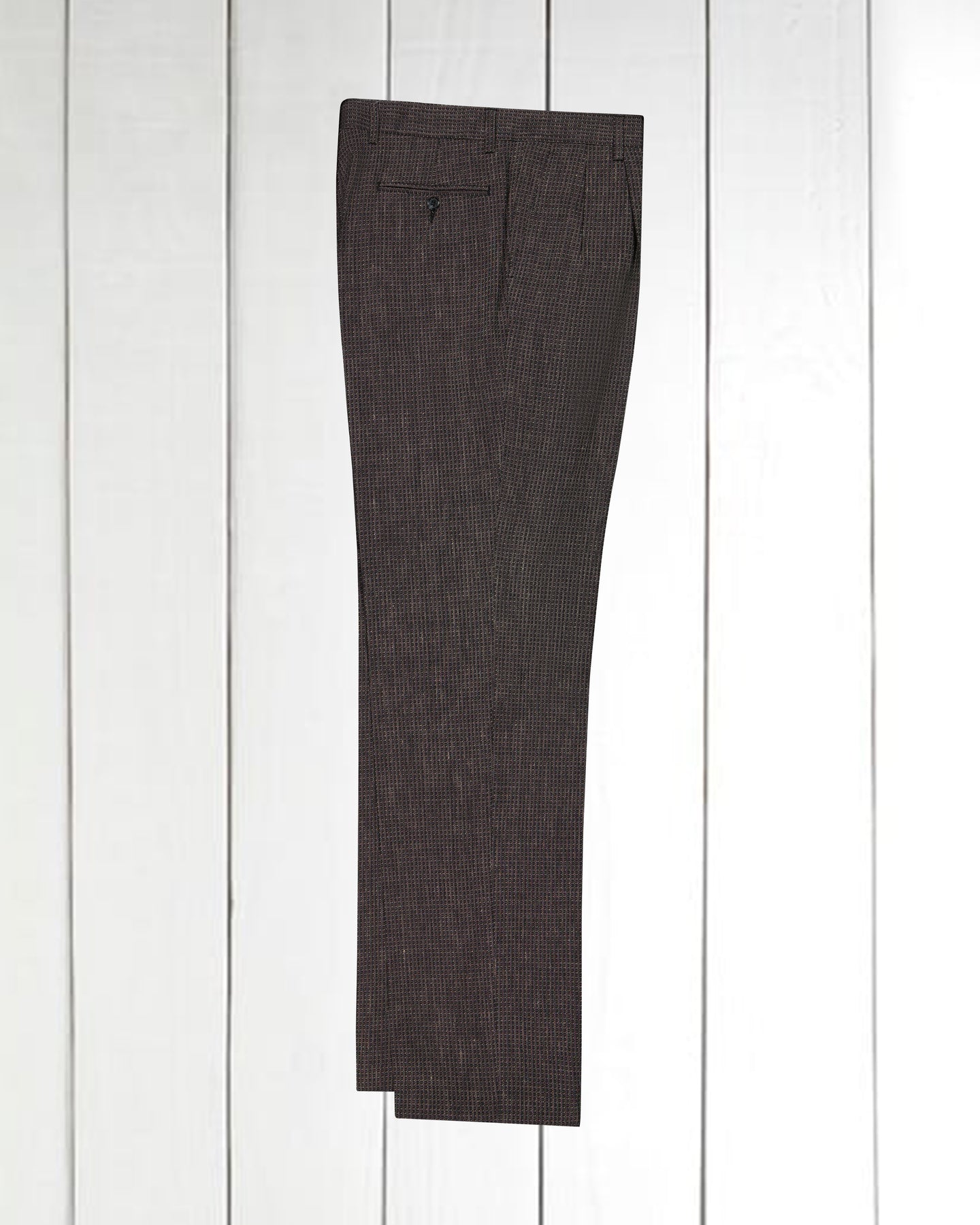 high-waist darted trousers in black and ash caviar-patterned wool ...